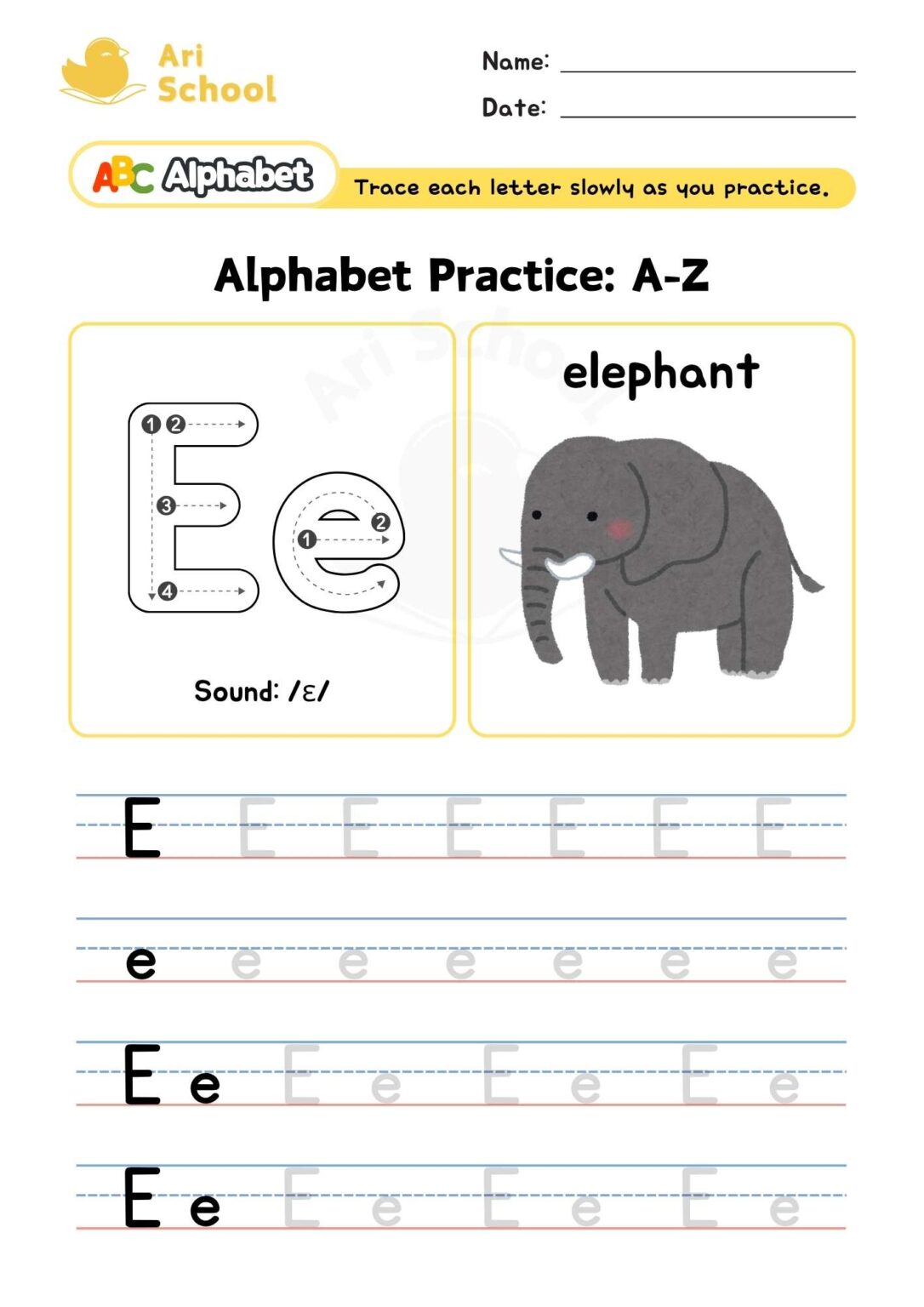 Alphabet Writing E - Arischool