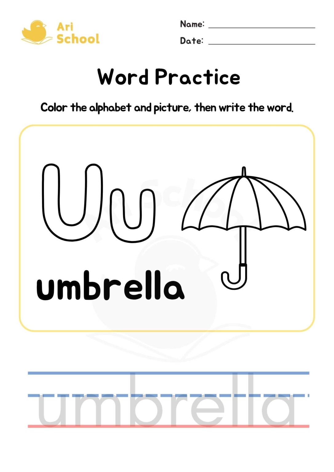 Alphabet Coloring – Umbrella - Arischool